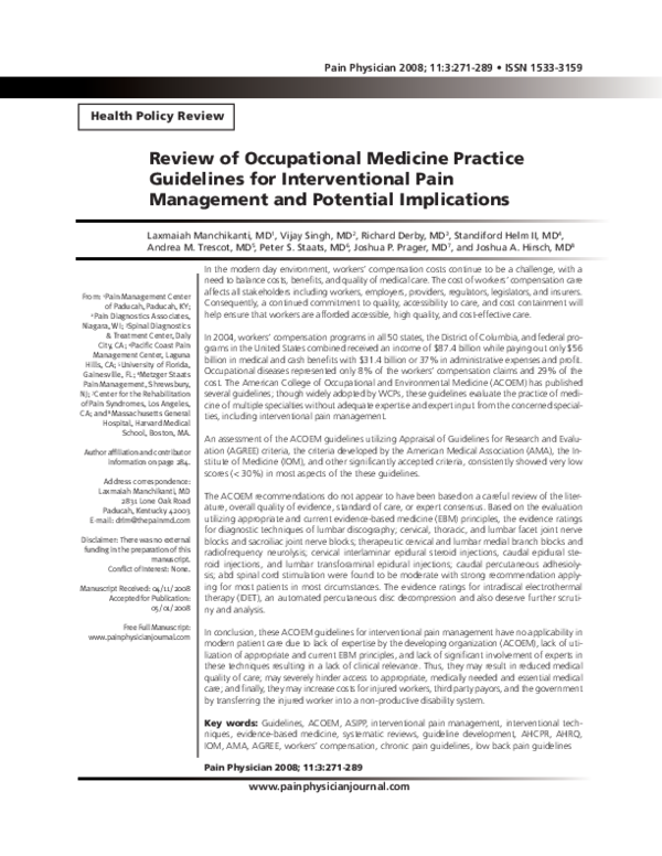 (PDF) Review of occupational medicine practice guidelines for ...