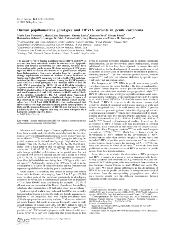 Pdf Human Papillomavirus Hpv Dna In Penile Carcinomas And In Two