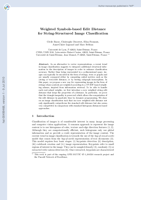 (PDF) Weighted Symbols-Based Edit Distance for String-Structured Image Classification