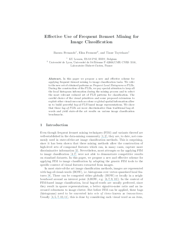 (PDF) Effective Use of Frequent Itemset Mining for Image Classification