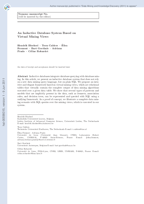 (PDF) An inductive database system based on virtual mining views