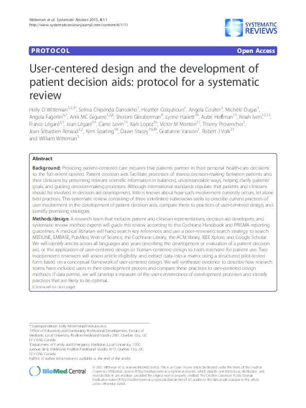 (PDF) User-centered design and the development of patient decision aids: protocol for a ...