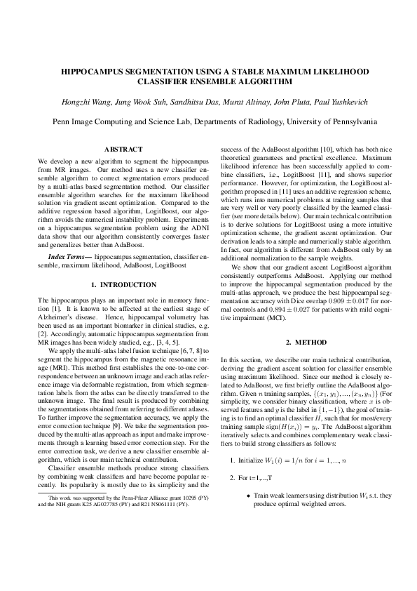 (PDF) Hippocampus segmentation using a stable maximum likelihood ...