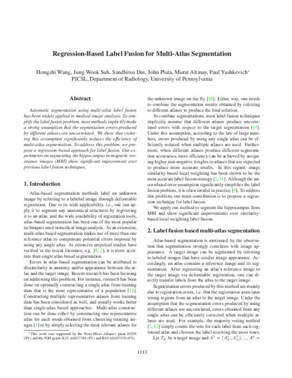 (PDF) Regression-based label fusion for multi-atlas segmentation