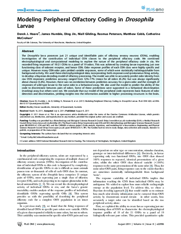 Pdf Modeling Peripheral Olfactory Coding In Drosophila Larvae