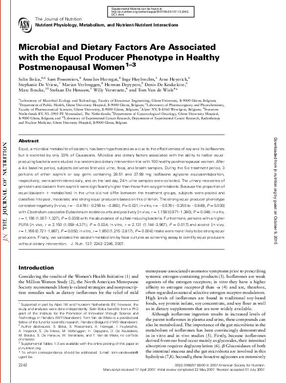 (PDF) Microbial and dietary factors are associated with the equol ...