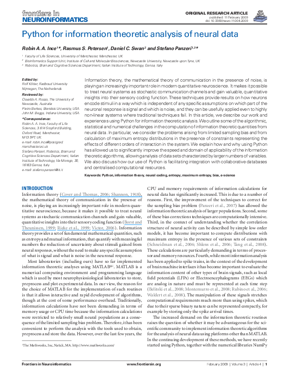 Pdf Python For Information Theoretic Analysis Of Neural Data