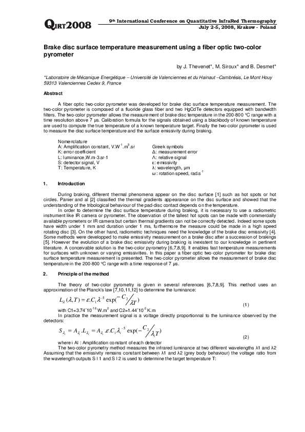 (PDF) Brake disc surface temperature measurement using a fiber optic ...