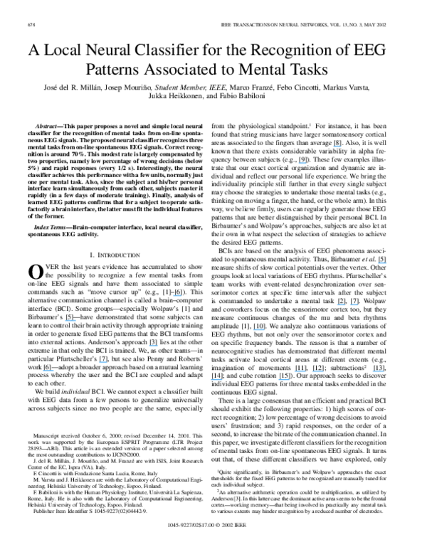 (PDF) A local neural classifier for the recognition of EEG patterns associated to mental tasks