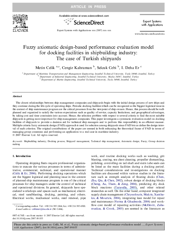 (PDF) Fuzzy axiomatic design-based performance evaluation model for ...