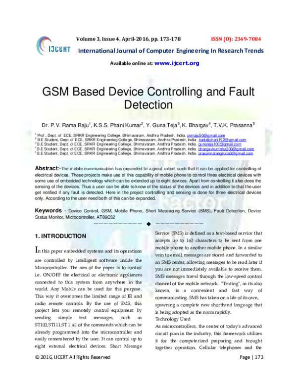 Pdf Gsm Based Device Controlling And Fault Detection