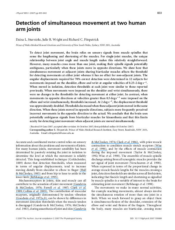 (PDF) Detection of simultaneous movement at two human arm joints