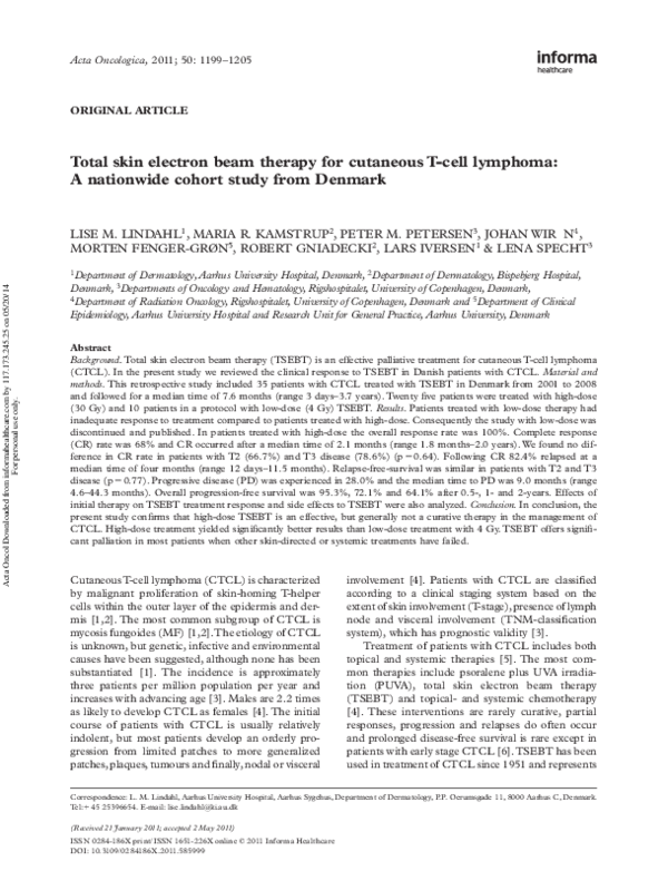 (PDF) Clinical application of Total Skin Electron Beam (TSEB) therapy ...