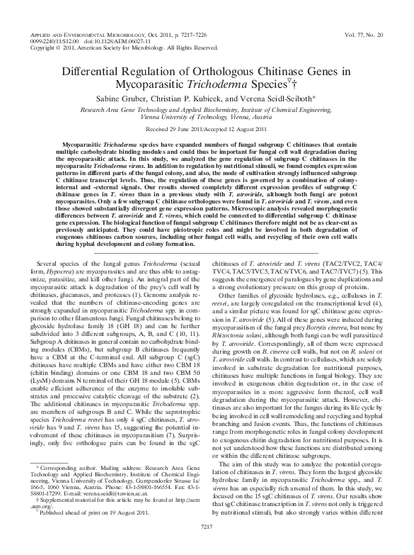 (PDF) Differential Regulation of Orthologous Chitinase Genes in Mycoparasitic Trichoderma Species