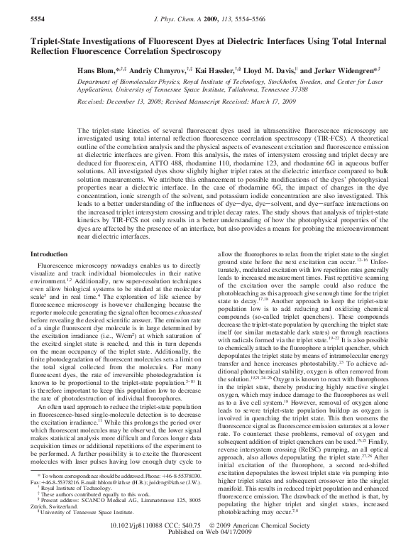 (PDF) Triplet-State Investigations of Fluorescent Dyes at Dielectric ...