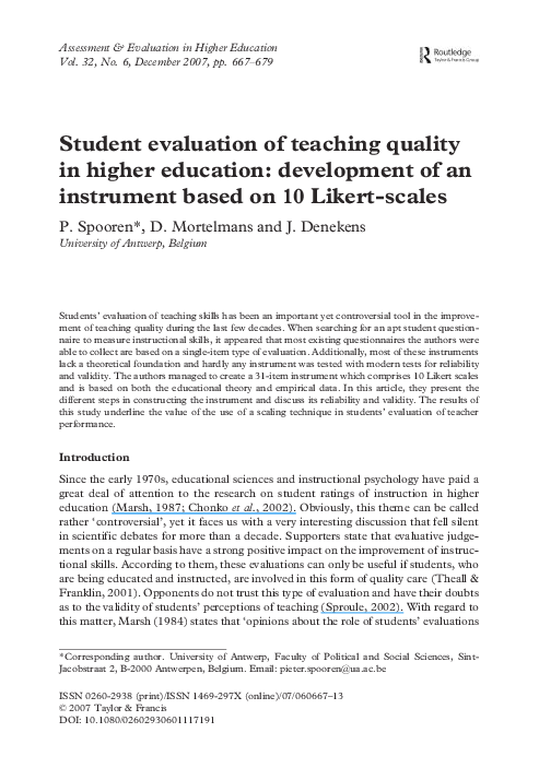 (PDF) Student evaluation of teaching quality in higher education: development of an instrument ...