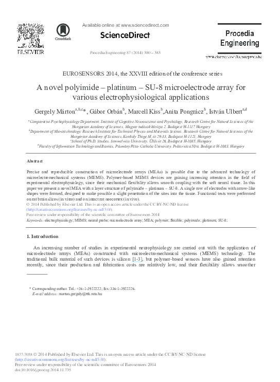 (PDF) A Novel Polyimide–Platinum–SU-8 Microelectrode Array for Various Electrophysiological ...