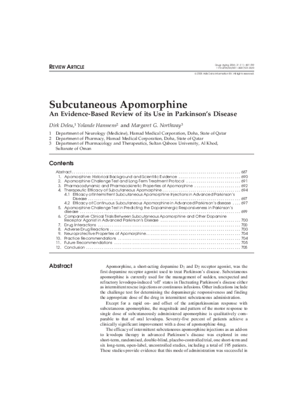 Pdf Subcutaneous Apomorphine