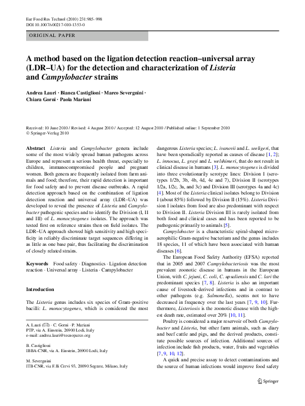 Pdf A Method Based On The Ligation Detection Reactionuniversal Array Ldrua For The