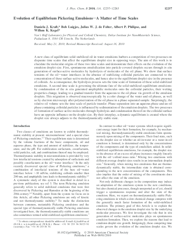 (PDF) Evolution of Equilibrium Pickering Emulsions—A Matter of Time Scales