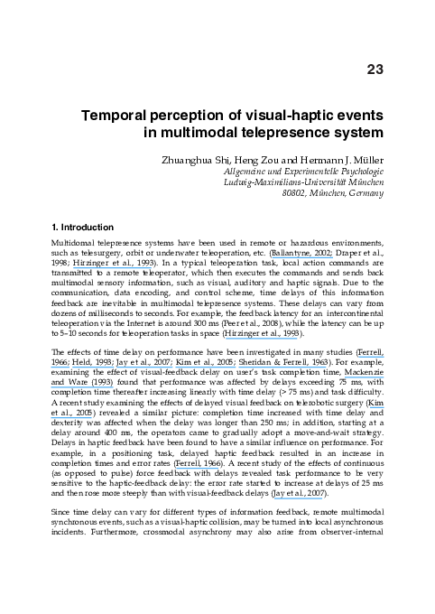 (PDF) Temporal Perception of Visual-Haptic Events in Multimodal Telepresence System