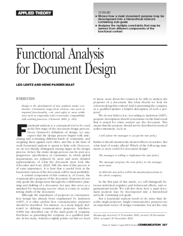 (PDF) Functional analysis for document design