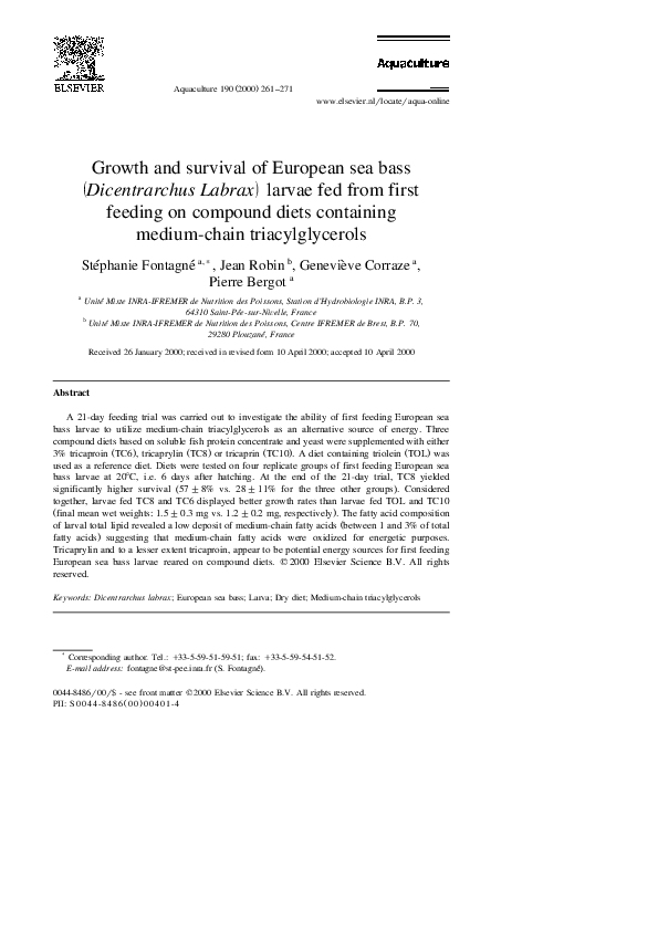 (PDF) Growth and survival of European sea bass (Dicentrarchus Labrax ...