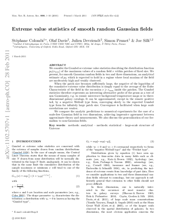 (PDF) Extreme value statistics of smooth Gaussian random fields