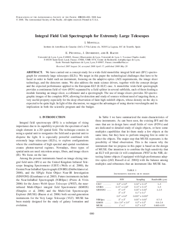 (PDF) Integral Field Unit Spectrograph for Extremely Large Telescopes