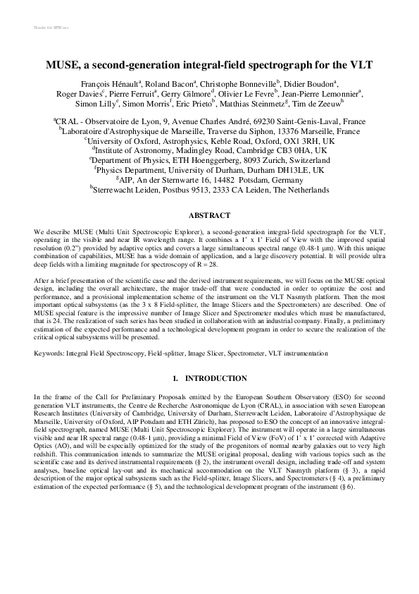 (PDF) MUSE: a second-generation integral-field spectrograph for the VLT