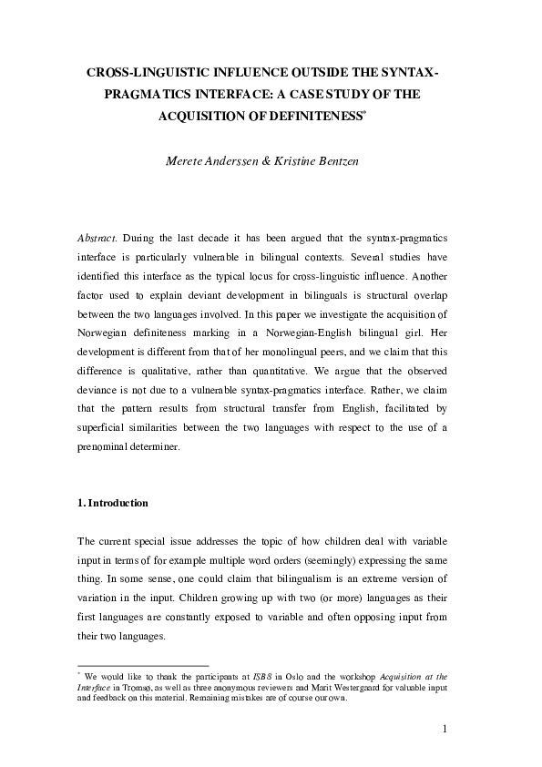 (PDF) Cross-linguistic influence outside the syntax-pragmatics interface: a case study of the ...