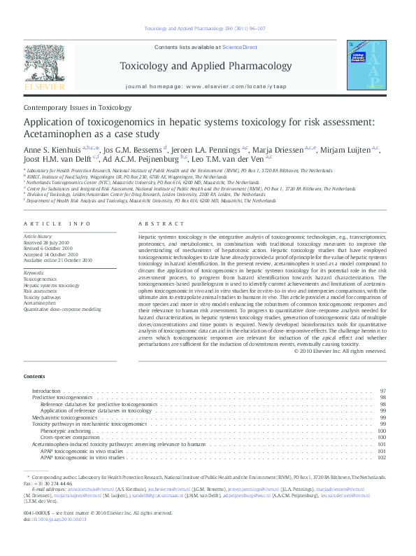 (PDF) Application of toxicogenomics in hepatic systems toxicology for risk assessment ...