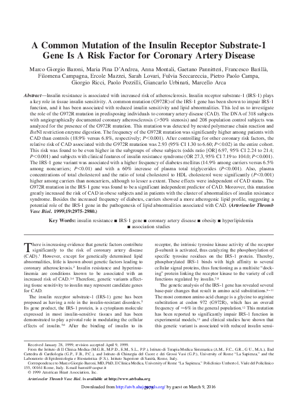 (PDF) A Common Mutation of the Insulin Receptor Substrate-1 Gene Is A ...