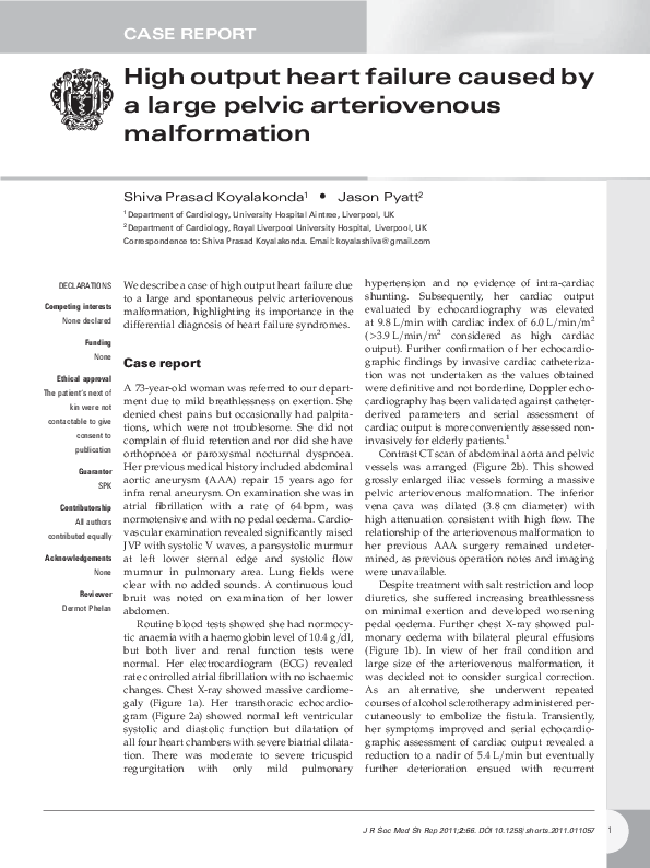 (PDF) High output heart failure caused by a large pelvic arteriovenous ...