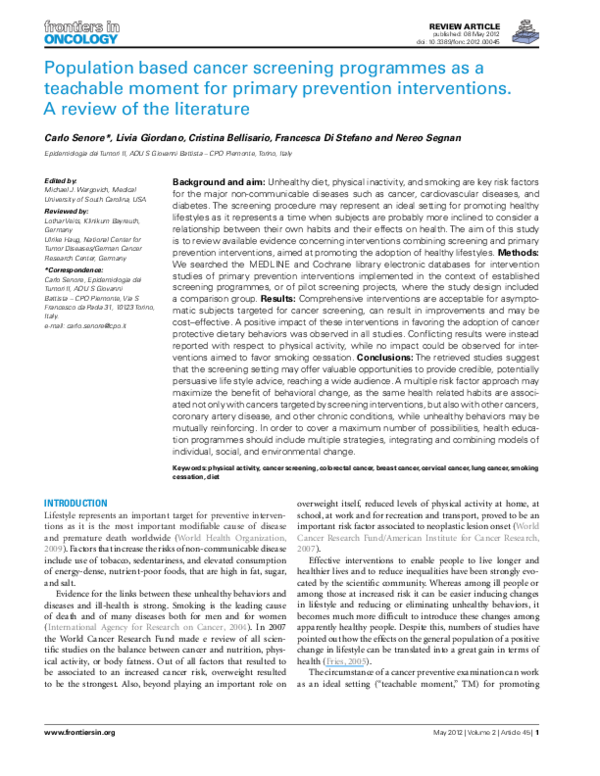 (PDF) Population Based Cancer Screening Programmes as a Teachable ...