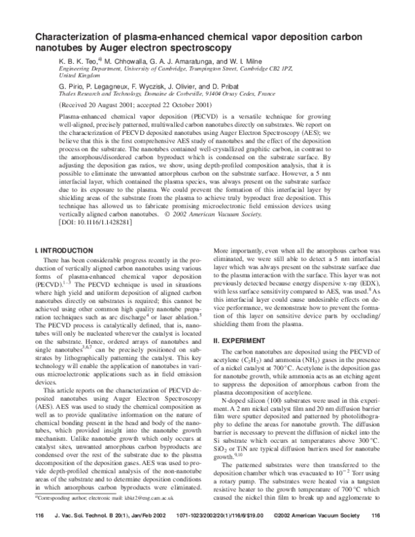 (PDF) Characterization of plasma-enhanced chemical vapor deposition carbon nanotubes by Auger ...