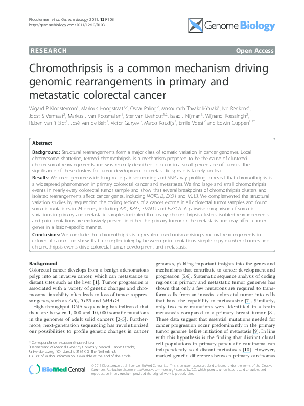 (PDF) Chromothripsis is a common mechanism driving genomic ...