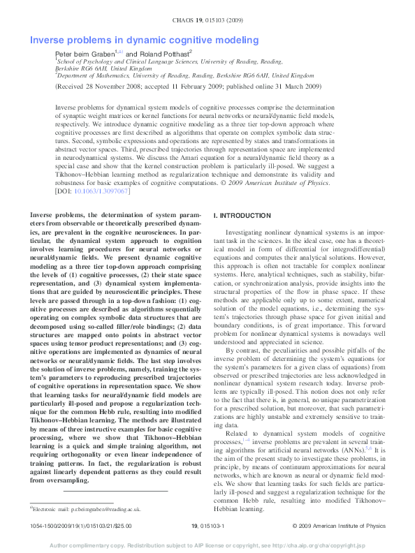 Pdf Inverse Problems In Dynamic Cognitive Modeling
