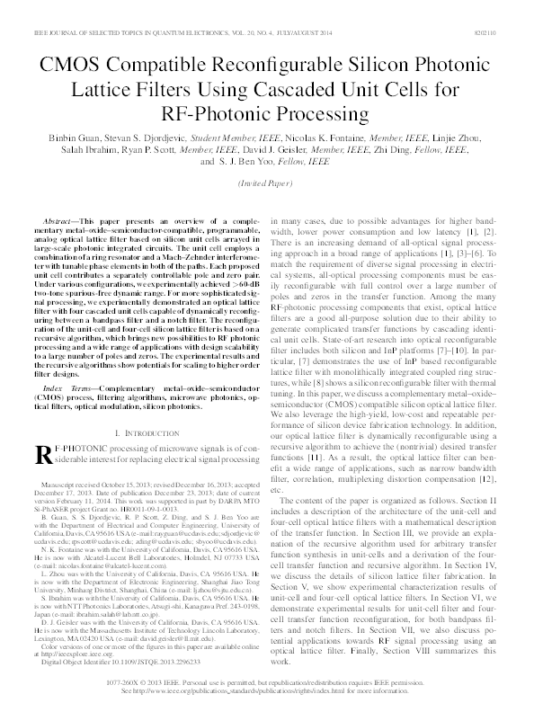 (PDF) CMOS Silicon Receiver Integrated With Ge Detector and Reconfigurable Optical Filter ...