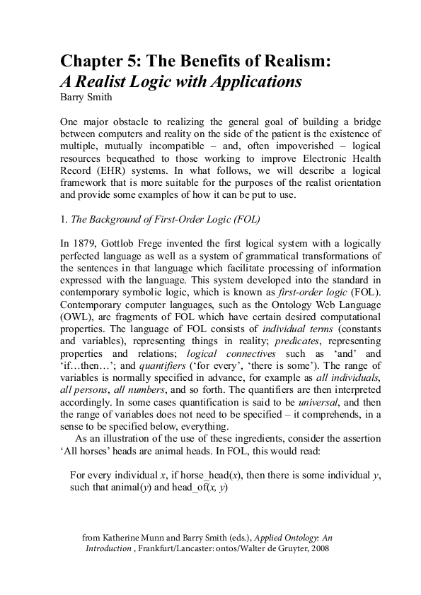 (PDF) The Benefits of Realism: A Realist Logic with Applications
