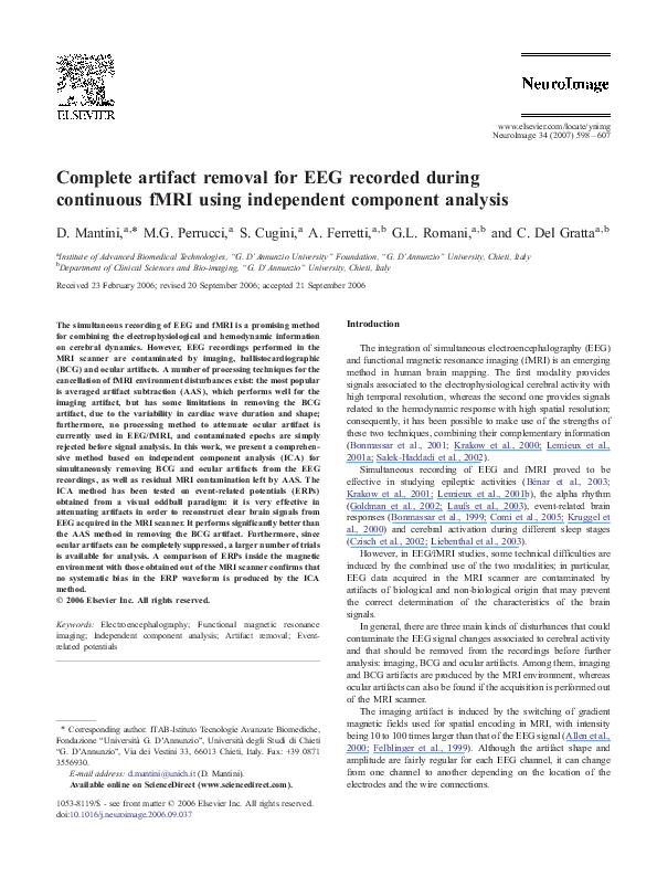 (PDF) Complete artifact removal for EEG recorded during continuous fMRI using independent ...