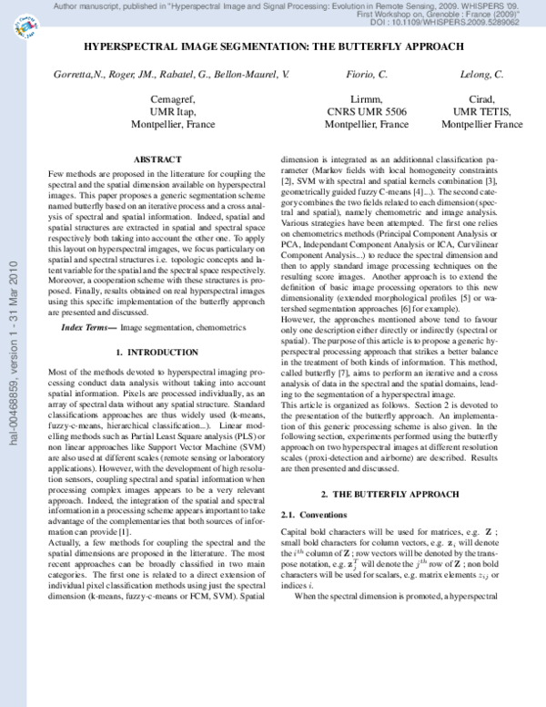 (PDF) Hyperspectral image segmentation: The butterfly approach