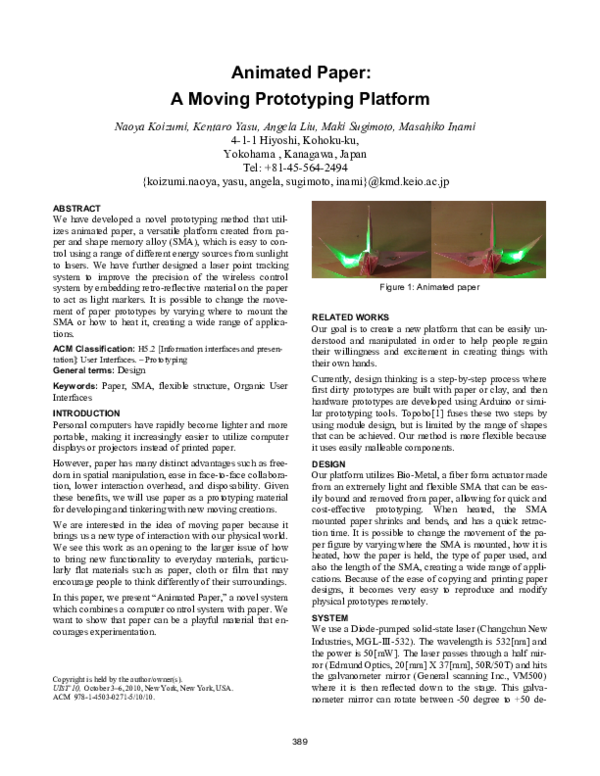 (PDF) Animated paper: a moving prototyping platform