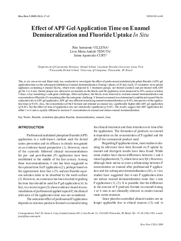 (PDF) Effect of APF gel application time on enamel demineralization and ...