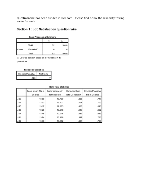 (DOC) Section 1 : Job Satisfaction questionnaire
