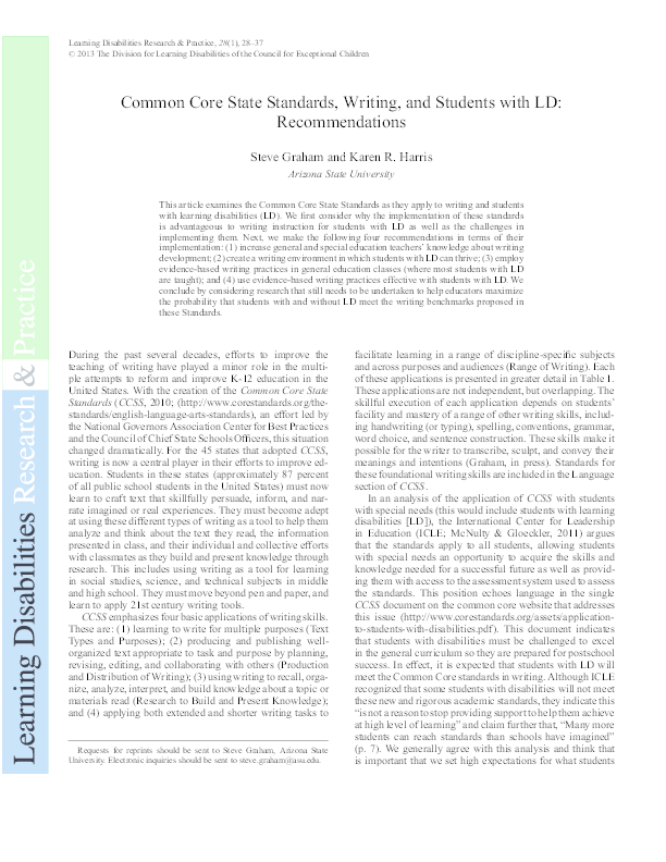 (PDF) Common Core State Standards, Writing, and Students with LD ...