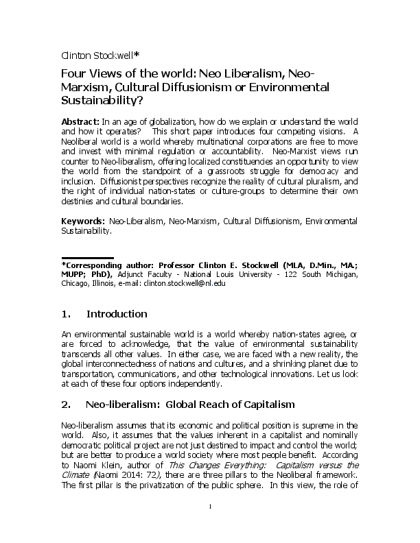 (PDF) Four Views of the world: Neo Liberalism, Neo- Marxism, Cultural ...