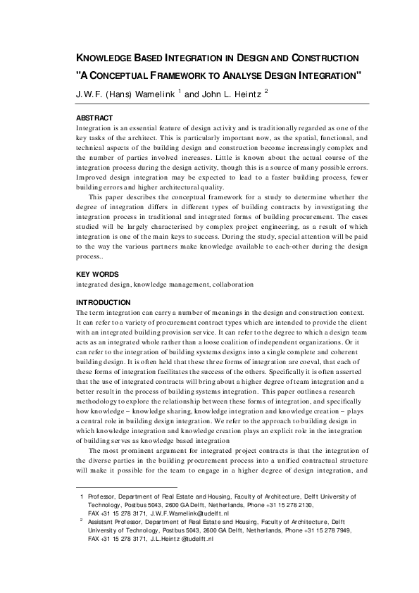 (PDF) Knowledge Based Integration in Design and Construction: A ...