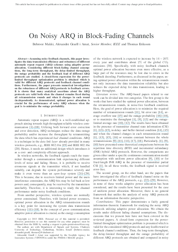 (PDF) On Noisy ARQ in Block-Fading Channels