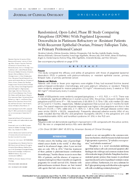 (PDF) Randomized, Open-Label, Phase III Study Comparing Patupilone (EPO906) With Pegylated ...